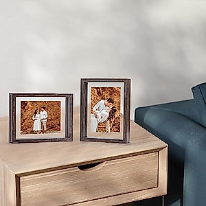Trwcrt 4x6 Picture Frame Set of 2, Double Side Tempered Glass Floating Picture Frames, Display up to 6 x 8 photos for Desktop or Wall Hanging, Brown