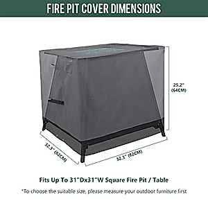 Rachmi Square Gas Fire Pit Cover 32.3 Inch, 600D Oxford Water Resistant Anti UV & Fade Outdoor Patio Cover for Coffee Fits 28/29/30/31 Inch Coffee & Side Table, (32.3"Wx32.3"Dx25.2"H, Gray/Black)