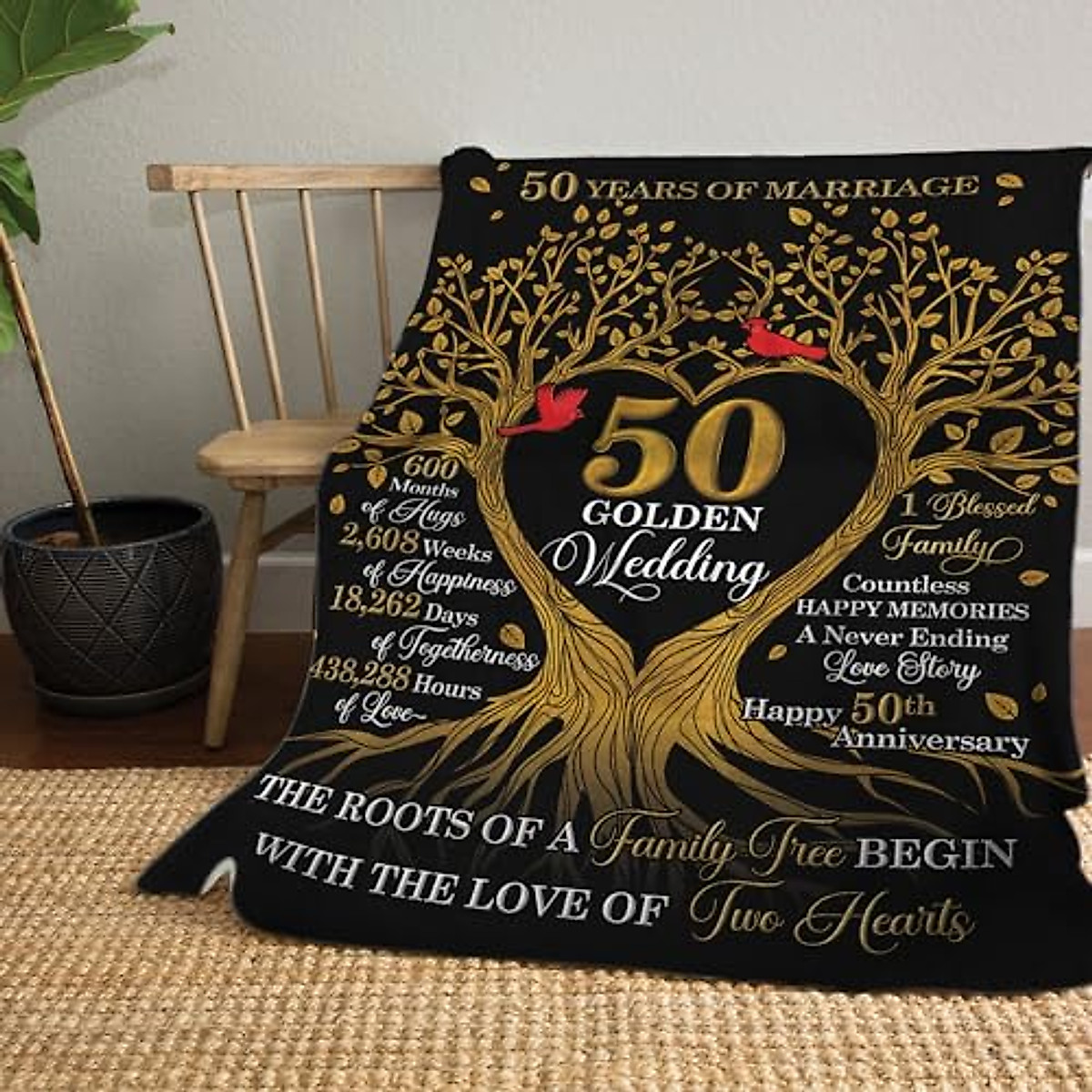 MUCHNEE 50th Anniversary Blanket Gifts, Gift for 50th Wedding Anniversary, 50 Golden Wedding Anniversary Couple Gifts for Husband Wife Dad Mom Grandparents Blanket Throws 60"x50", 50 Years of Marriage