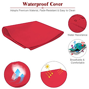 Tangkula 2-Person Patio Lounge Chair, Outdoor Rattan Double Wicker Daybed Chaise Lounge Chair with Adjustable Backrest Wheels & Cushion, Patio Sofa for Garden Lawn Backyard (Red)