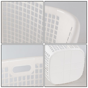 Xowine 50 L Tall Plastic Laundry Hamper Basket, Set of 6 Plastic Dirty Clothes Basket with Handle, White