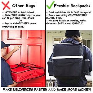 FRESHIE Insulated Food Delivery Backpack with Cup Holders / Drink Carriers Premium, For Drivers Of Door Dash, Postmates, Grub Hub, Pizza Bag, Grocery, Beverage, Commercial Quality (Backpack)