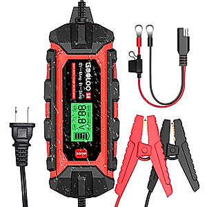 GOOLOO S4 4 Amp Car Battery Charger Automotive, 6V/2A 12V/4A Smart Trickle Charger Maintainer with Supply Mode, Automatic Motorcycle Battery Charger for Truck Lawn Mower RV Boat Lead-Acid Battery