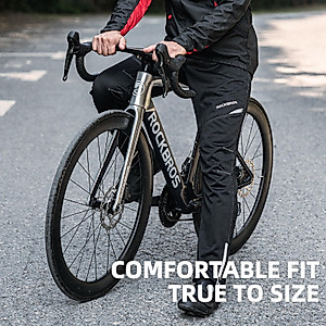 ROCKBROS Cycling Pants for Men Windproof Thermal Fleece Winter Athletic Bike Pants Cold Weather for Running Hiking Black