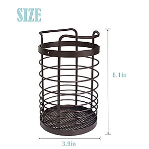 NONAKO Utensil holder for Kitchen Counter - Round kitchen utensil holder for countertop (H6.1” x W3.9”), Utensil Caddy Rustic Cooking Utensil Crock for Kitchen Decor