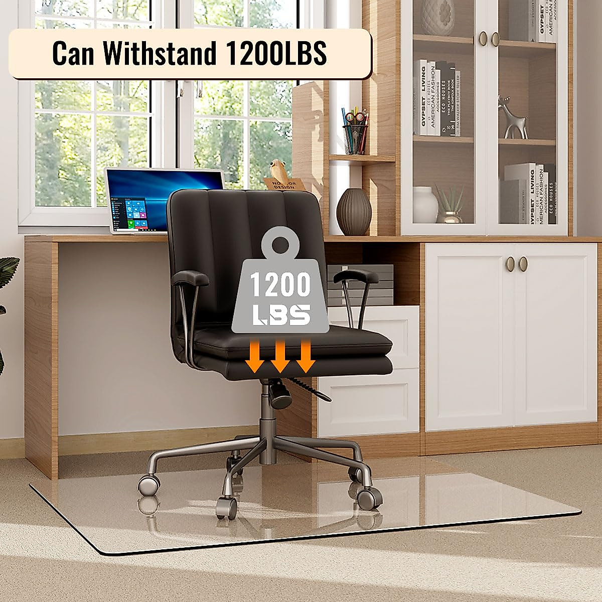 Easly 36" x 46" Chair Mat for Carpet - Office Chair Mat - Tempered Glass Floor Mat for Home/Office/Carpet Clear Computer Floor Mat - with 4 Anti-Slip Pads