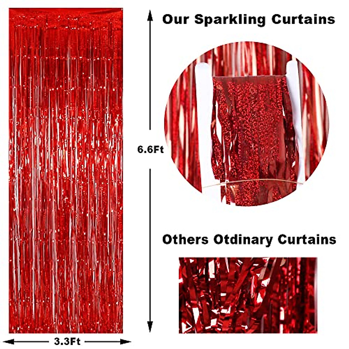 3 Pack Fringe Curtains Party Decorations,Tinsel Backdrop Curtains for Parties,Photo Booth Wedding Graduations Birthday Christmas Event Party Supplies (Red)