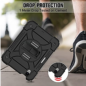 SUPNICE iPad Mini 6 Case (8.3 inch 2021 Release), iPad Mini 6th Generation Case, Shockproof Rugged Kids Case with [360 Rotating Stand] [2nd Pencil Holder] [Hand Strap] for iPad Mini 6th Gen 8.3-Black