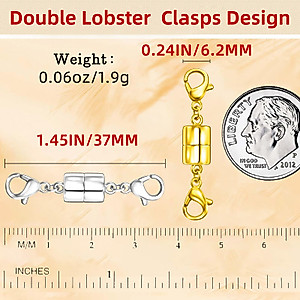 Qulltk Double Lobster Clasp Magnetic Necklace Clasps and Closures 14K Gold and Silver Magnetic Jewelry Clasps Converters for Bracelet Necklaces Extender