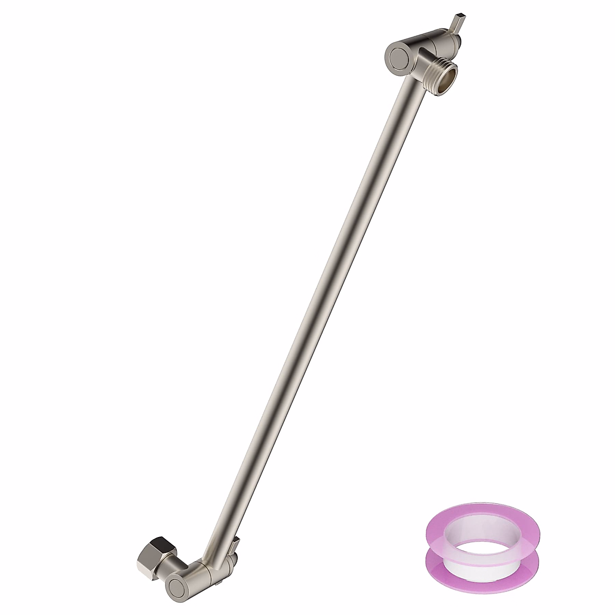16 Inch Solid Brass Adjustable Shower Head Extension Arm, Extra Long Shower Extension Arm with Lock Joints, Flexible Height & Angle Shower Arm Extender Universal Connection, Brushed Nickel