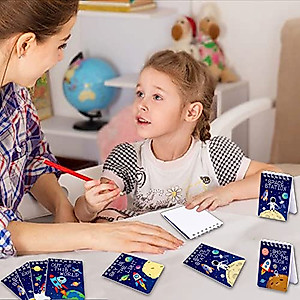 Outer Space Mini Notebook 16 Pack Kids Space Party Favor Galaxy Goodie Bags Solar System Astronaut Science Rocket Planet Small Spiral Pocket Notepads for Boys Girls Space Theme Birthday Party Supplies