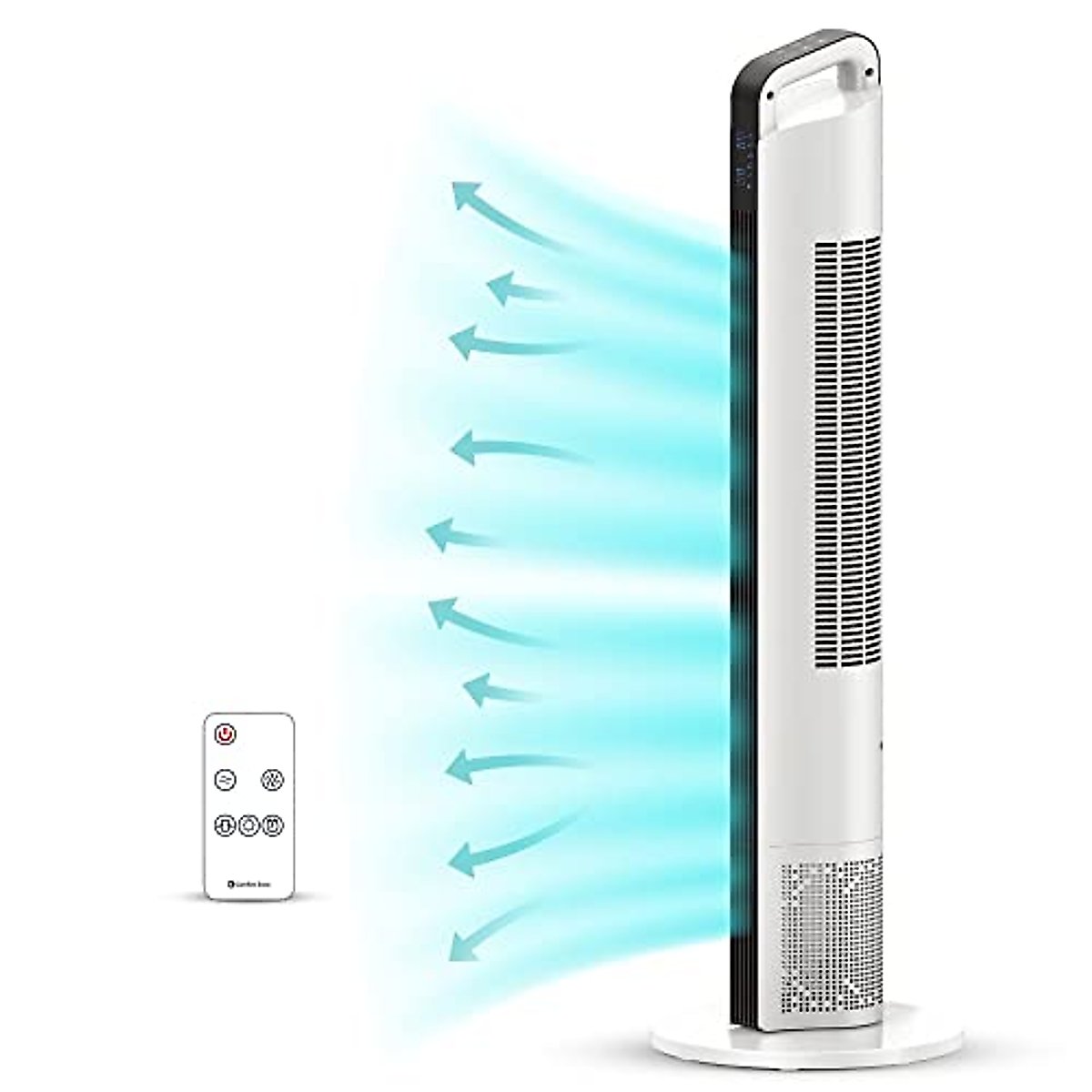 Comfort Zone CZTF421RWT 42" Oscillating Tower fan with Remote Control, Easy-to-Use Touch Screen with LED Display, 3-Speed Settings, 7-Hour Timer, White