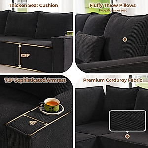 CAODOC Luxuly Modular Sectional Corduroy Sofa Set, L Shaped Couch Reversible Chaise Modular Sectional Couch, Mix and Match Pieces, Ottoman, Black
