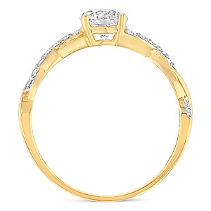 Ioka - 14K Solid Yellow Gold Round Cut CZ Wedding Engagement Ring - Size 7