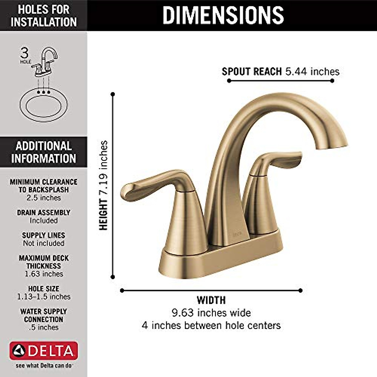 Delta Faucet Arvo Gold Bathroom Faucet, Centerset Bathroom Faucet Gold, Bathroom Sink Faucet, Drain Assembly Included, Champagne Bronze 25840LF-CZ