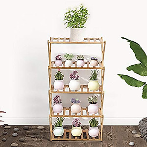 YEAKOO Multi Tier Shoe Rack, Foldable Bamboo 5 Tier Shoe Storage Organizer, Multifunctional Free Standing Shoe Shelf for Home, Entryway, Hallway, Living Room, Bedroom, Balcony (20" L x10 W)
