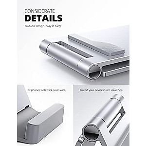 Lamicall Portable Cell Phone Stand - Aluminum Foldable Phone Stand for Desk, Small Pocket Travel Design, Adjustable Mobile Phone Holder for 4-7.2" Cellphone - Sliver