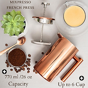 Mixpresso Stainless Steel French Press Coffee Maker 26 Oz 770 Ml Double Wall Metal Insulation Coffee Press & Tea Brewer Easy Clean & Easy Press, Strong Quality Coffee Press, Copper Small French Press