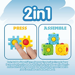 Push Bubble Fidget Toys,Building Blocks Play Set,Puzzle Game with Popping Sound Silicone Sensory Toy,Anxiety Stress Reliever,Brain Teaser Fidget Toys for Kids Teens Adults Autism ADHD (48PCS)