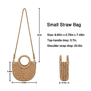 Youjaree Womens Small Straw Crossbody Handbag Handmade Woven Shoulder Bag Purse for Summer (Brown)