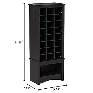 Prepac 24 pair Shoe Storage Rack with bottom shelf, Black