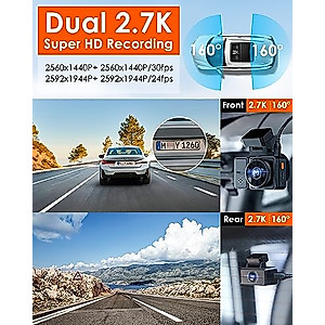 Vantrue E2 Dash Cam Front and Rear with Voice Control, 2.7K + 2.7K Dual Dash Camera for Cars, WiFi, GPS, STARVIS Night Vision, Buffered Parking Mode, G-Sensor, 2.45" IPS, 160°, WDR, Support 512GB