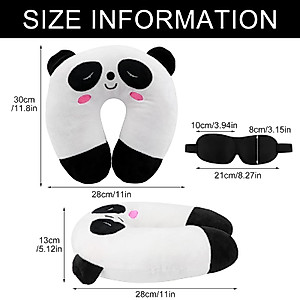 JIANWEI Travel Pillow, Portable and Comfortable Neck Support Pillow with an Eye Mas-k, Rest Neck Support Cushion with Animal Pattern Super Travel Partner(Panda,)