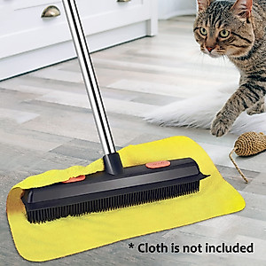 LandHope Carpet Rake for Pet Hair Remover Long Handle with Squeegee, Rubber Broom Carpet Brush Non Scratch Bristles Fur Remover Indoor Outdoor Push Broom for Cat Dog Hair Hardwood Tile Windows Clean