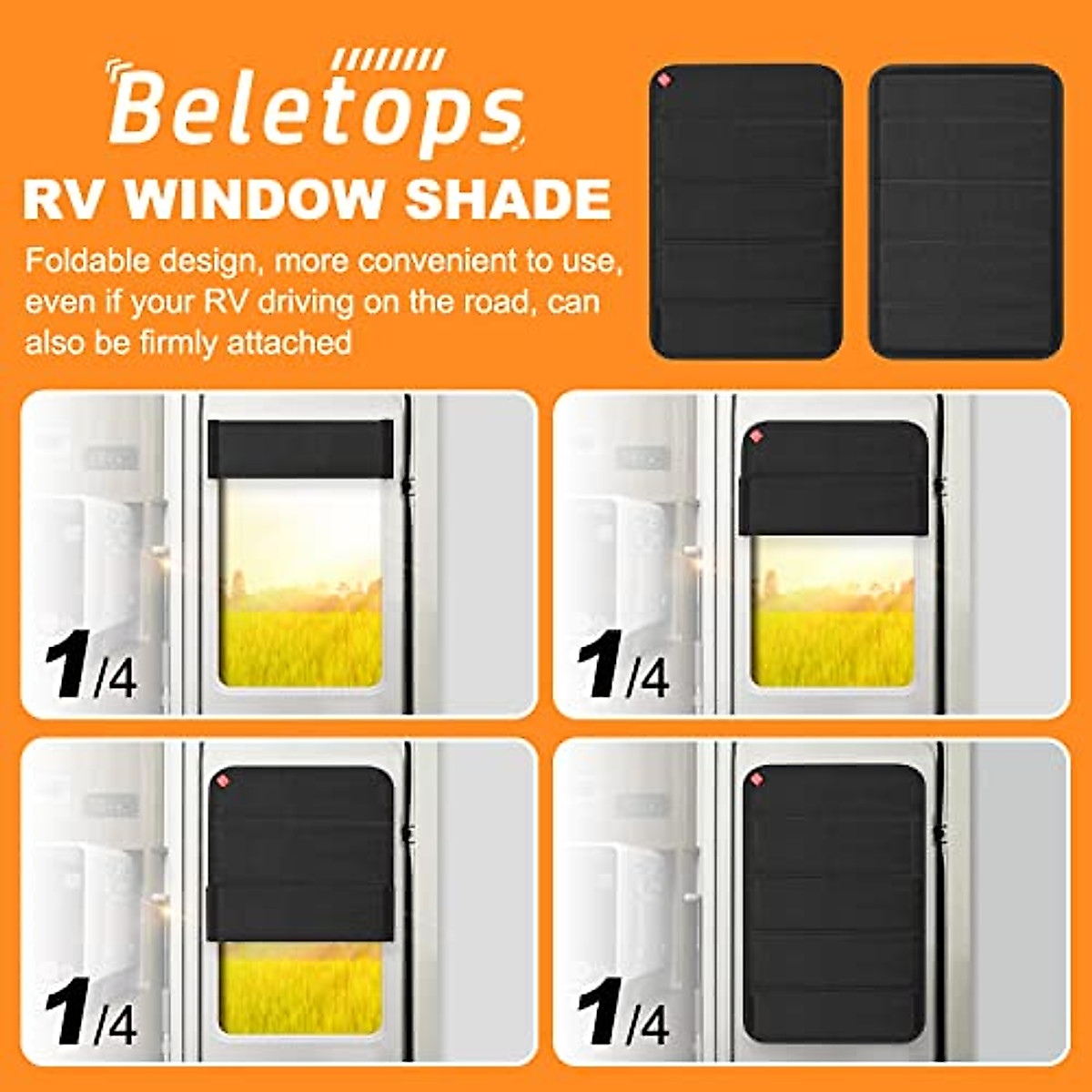 Beletops Foldable Velcro RV Door Window Shade，Camper Door Shade， Thin Shade Ready RV Window Shade，Blocking The Sun's Rays Makes The Interior of The RV Dark for RV Accessories Shade【25''x16''】 Black