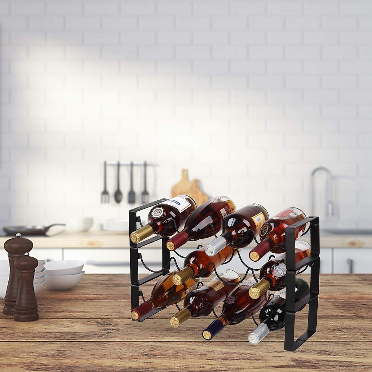 WiCCI 3 Tier Stackable Wine Rack 12 Bottles Metal Wine Rack，Perfect Wine Gifts and Accessories for Wine Lovers