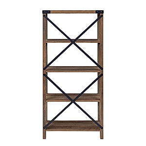 Walker Edison Andersen Urban Industrial Metal X Back 4 tier Bookshelf, 64 Inch, Rustic Oak
