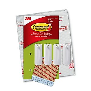 Command Sawtooth Picture Hangers, Damage Free Hanging Frame Hangers, No Tools Wall Hooks for Hanging Dorm Room Decorations in Sawtooth Frames, 4 White Picture Frame Hangers and 8 Command Strips