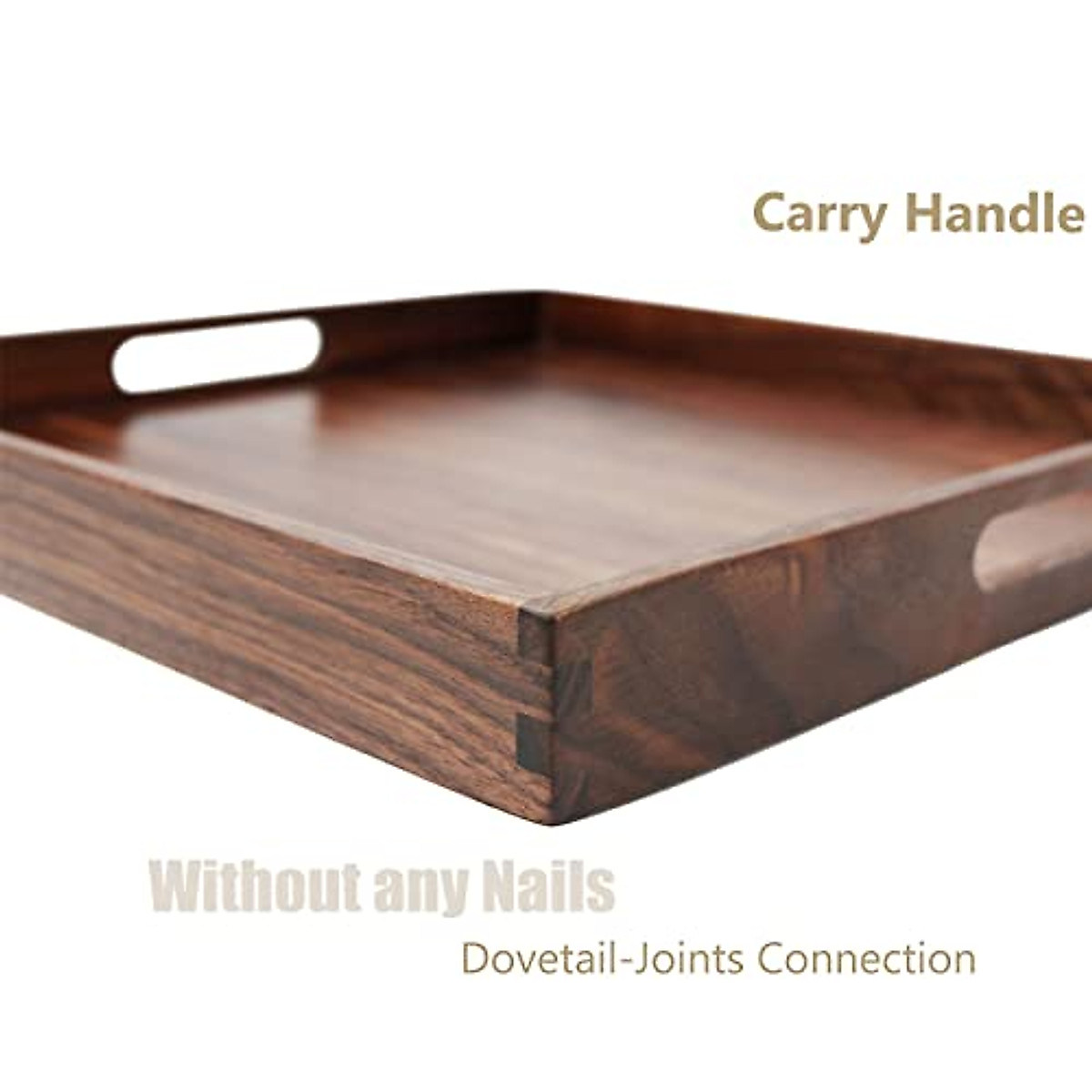 MAGIGO 15 x 15 Inches Medium Square Black Walnut Wood Ottoman Tray with Handles, Serve Tea, Coffee Classic Wooden Decorative Serving Tray