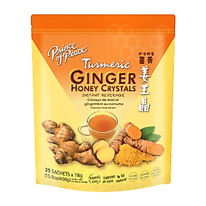 Prince Of Peace Instant Ginger Honey Crystals w/ Turmeric, 25 Sachets – Instant Hot or Cold Beverage – Easy to Brew Ginger and Honey Tea, Caffeine and Gluten Free