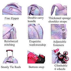 EKUIZAI 3PCS Colorful Heart Print Trolley Backpack Sets Elementary School Students Rolling Bookbag Cute Girls Backpack with Wheels