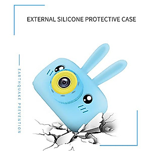 Jeanoko Kids Camera, Children Photo Camera Protective Case Portable GC0308 Sensor MP3 Function for Fun(Blue)