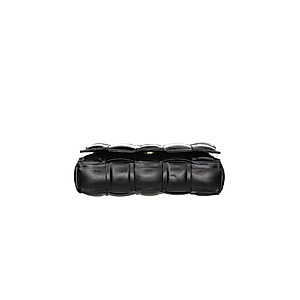 Olivia Miller Women Quilted Woven Black Faux Vegan Leather Front Flap Cassette Crossbody Shoulder Bag Adjustable Shoulder Strap Chic Square Designer Casual Purse Handbag