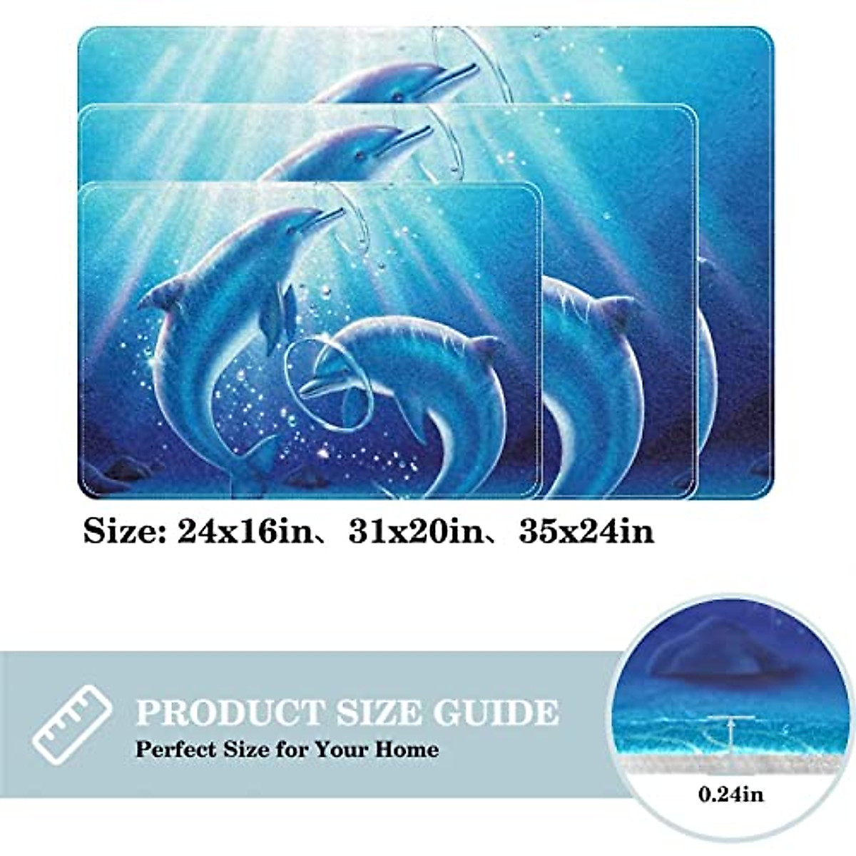 Dolphins Playing in The Ocean, Indoor Door Mat Durable Front Door Mats Entryway Rug Non-Slip Absorbent Area Rugs Resist Dirt Rugs for Room Decor, 24"x16"