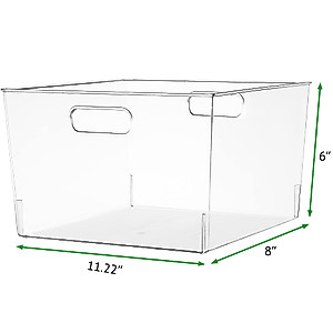 EAMAOTT Clear Plastic Storage Organizer Container Bins with Cutout Handles, Transparent Set of 4, BPA Free, Cabinet Storage Bins for Kitchen Food Pantry Refrigerator Bathroom, 11” x 8” x 6”