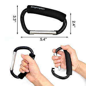 2 PCS Strong Stroller Hooks for Bags, Car Headrest Hook, Grocery Bag Hooks Large Carabiner Heavy-Duty Clip Hook for Groceries, Dog Leashes, Purses - 5.5"