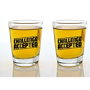 AW Fashions Challenge Accepted Shot Glass- Funny Birthday Gift - 2 Pack Round Set of Shot Glass