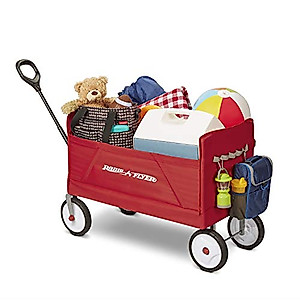 Radio Flyer 3-in-1 EZ Folding Wagon Ride On For Kids, Garden, & Cargo, Red Collapsible Wagon
