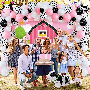 Winrayk Cow Birthday Party Decorations Supplies Farm Pink Cowgirl Cow Print Balloon Arch with Farm Backdrop Cow Print Tablecloth Cow Balloons Cow Print Party Decorations Kids Cow Birthday Decorations