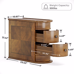 Wood End Table with 2 Drawers, No Assembly Required Narrow Sofa Side Table for Living Room, Vintage Slim Nightstand Bedside Table for Bedroom, Finished Back (2 Drawers, Brown, 1Pc)