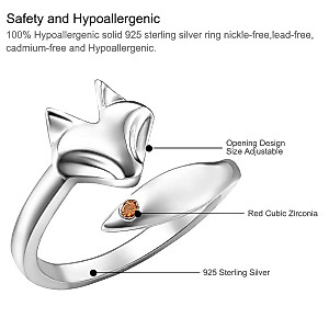 JEWME 925 Sterling Silver Women Fox Tail Rings Fine Jewelry Open Zirconia 7-8.5