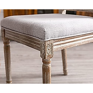 CIMOTA Farmhouse Dining Chairs Set of 2, French Rattan Dining Room Chairs with Rectangle Back/Distressed Wood Upholstered Vintage Side Chairs for Kitchen/Restaurant, Grey/2PCS