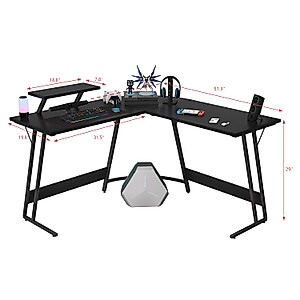 Homall L Shaped Gaming Desk Computer Corner Desk PC Gaming Desk Table with Large Monitor Riser Stand for Home Office Sturdy Writing Workstation (Classical Black, 51 Inch)