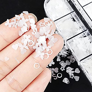 12 Grids White Nail Art Glitter Sequins 3D Holographic Heart,Star, Letter,Butterfly,Glitter Sequins Confetti Nail Decals Decorations for Women Girls Eye Face DIY Sequins for Crafts Supplies Set