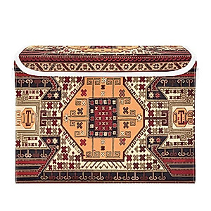 Living Room Storage Bins with Lids Storage Baskets for Clothes Persian Carpet Tribal Texture Photo Organization 12x12x16