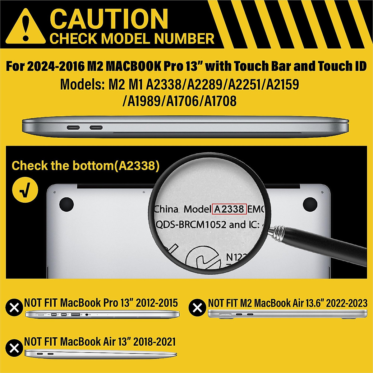 IBENZER Compatible with 2024 2023 M2 MacBook Pro 13 Inch Case 2024-2016 M1 A2338 A2289 A2251 A2159 A1989 A1706 A1708, Hard Shell Case&Keyboard Cover&Type C for Mac Pro 13,Crystal Clear,T13CYCL+1TC